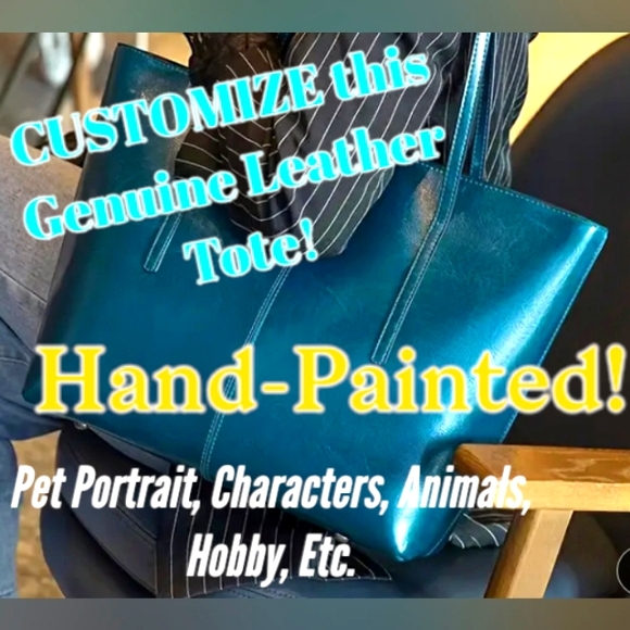 Custom | Bags | Custom Hand Painted Your Creation Genuine Leather Teal ...
